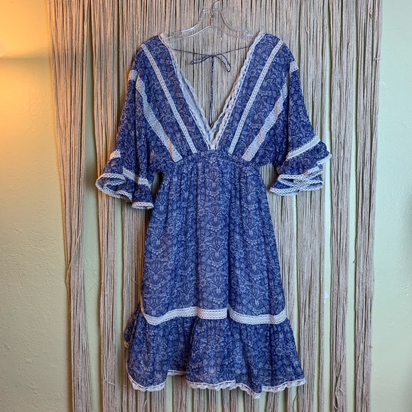 Love Sam | Dresses | Love Sam Dream Floral Dress Nwt Blue And Cream ...